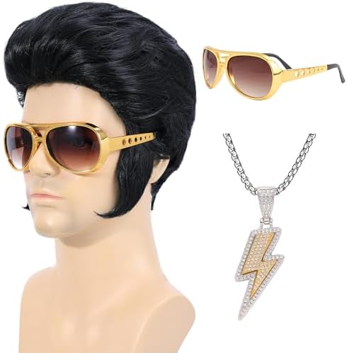 Amazon.com: Bettecos 4pcs Set 50s Rock Wig with Sunglasses and Necklace ...