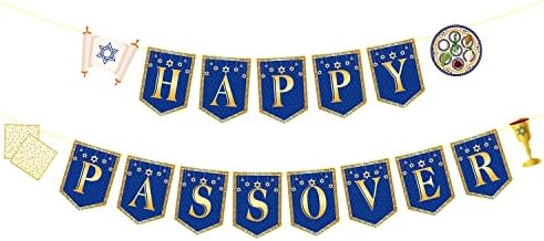 Amazon.com: JKQ Blue Glitter Happy Passover Banner and Passover ...
