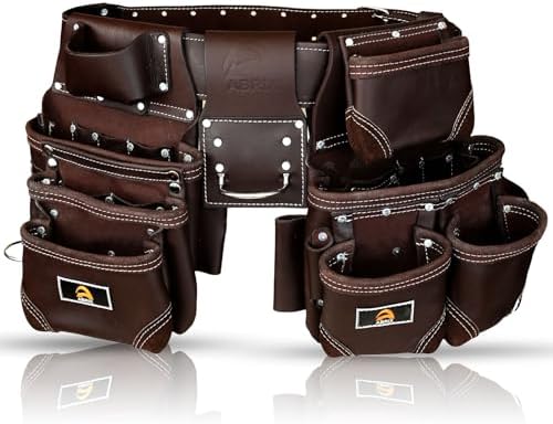 ABRIX Leather Tool Belt for Men – Heavy Duty 28 Pocket Tool Belts with ...