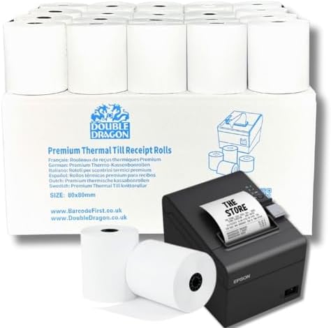 Double Dragon Thermal Paper Till 20 Rolls, White, 80 mm x 80 mm Size ...