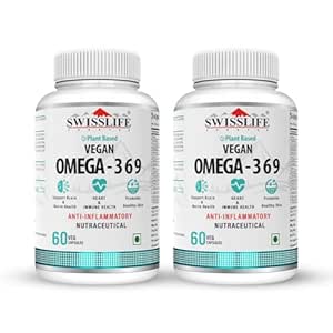 SWISSLIFE FOREVER Plant Based Vegan Omega 3 6 9 with Algal DHA (60 Capsules-Pack of 2) | Support ...