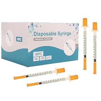 Amazon.com: Disposable Syringes with Needle, U-100 30G 0.5ml 5/16 Inch (8mm) Syringes - 100 ct ...