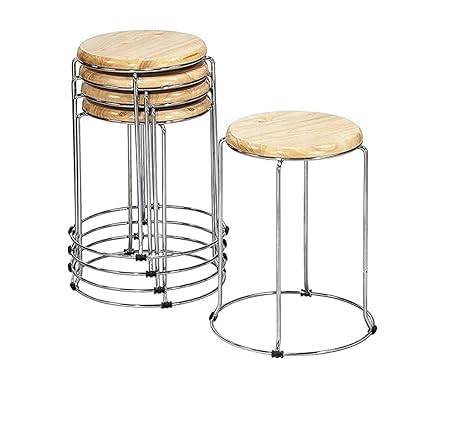 Mezonite Wooden Kitchen Stools with Metal Frame, Set of 5 Stool for ...