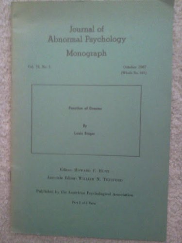 Journal of Abnormal Psychology Monograph: Function of Dreams by Louis ...