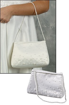 Girls First Communion Purse 7 Inch Beaded White Satin Handbag with 19 ...