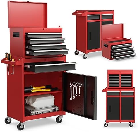 COSTWAY Large Rolling Tool Cabinet, 2-in-1 Detachable Metal Tool Chest ...