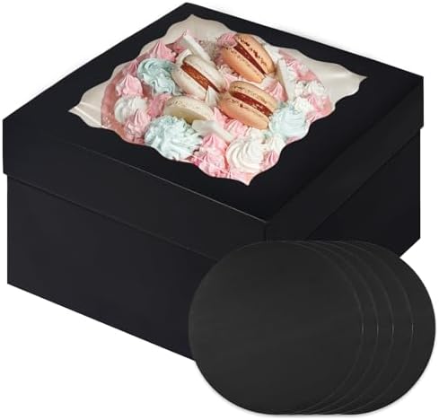 Amazon.com: Bakepacker 36pcs 12x12x8 Inches Cake Boxes with Window 18-Packs Black Cake Boxes 12 ...