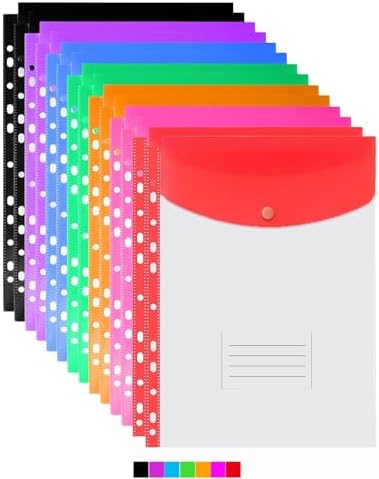 14 Pack Punched Pockets A4 Plastic Wallets, 11 Holes Expandable Binder ...