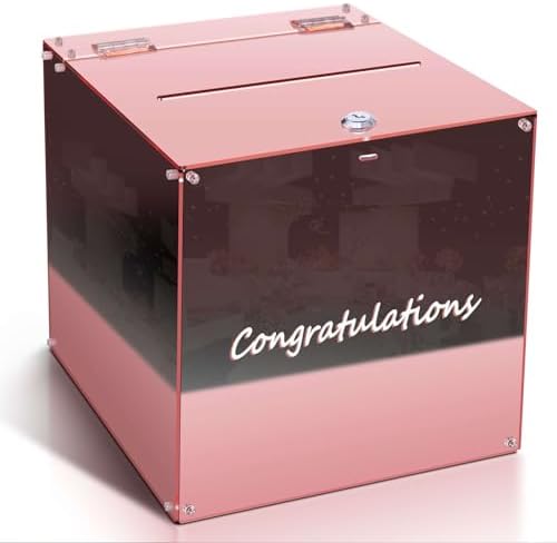 Amazon.com: Okllen Glass Wedding Card Box with Lock and Slot, Gold Rim ...