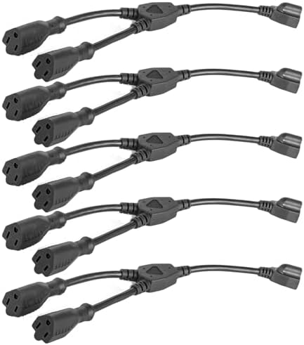 2 Way Power Splitter and 1' Extension Cord - 1 to 2 Cable Strip with 3 ...