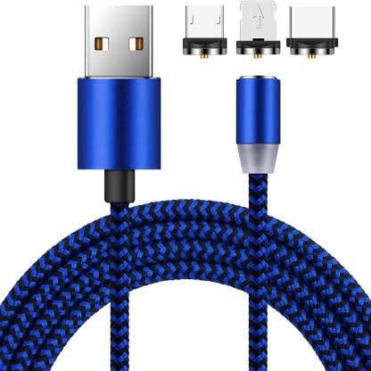 Magnetic Ultra Fast Charging Cable 3in1 Nylon Braided 2000MM 3Amp 360 ...