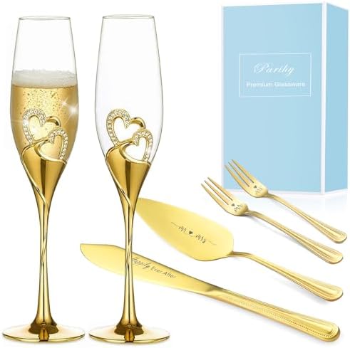 Amazon.com | Parihy Wedding Cake Knife and Server Set, Gold Wedding ...