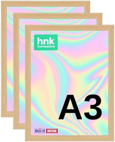 A3 Picture Frame Pack of 3 Oak Frames, Wood Finish, Landscape or ...