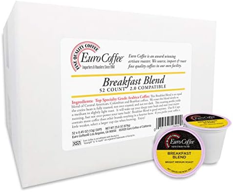 Amazon.com: Euro Coffee Single-Serve Cups (Breakfast Blend, 52 count ...