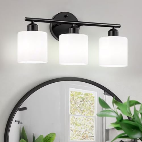 Amazon.com: CmnVmn Modern Matte Black 3- Light Bathroom Vanity Lights ...