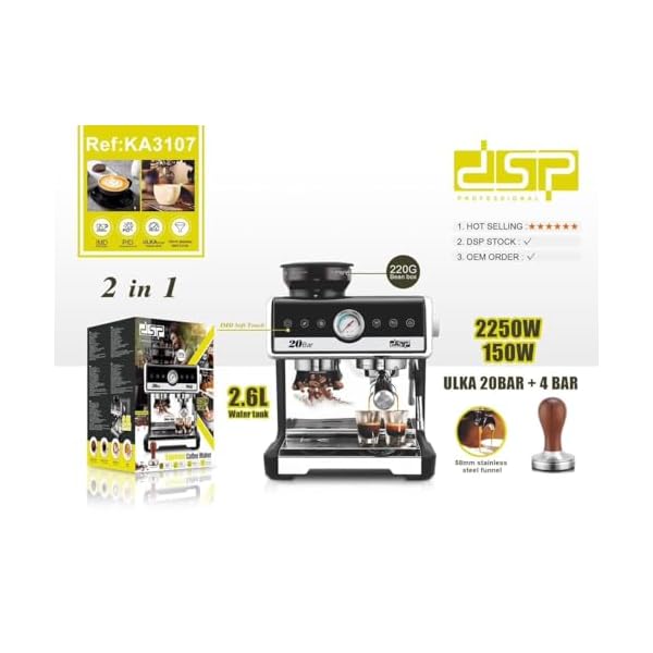 DSP KA3107 Espresso Coffee Maker 2.6L Water Tank | ULKA 20 Bar + 4 Bar.2250W - EverKing LLC