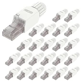 VCELINK Tool-Free RJ45 Connector, CAT6A Field Termination Plug, Gold Plated Modular Plug, UTP ...