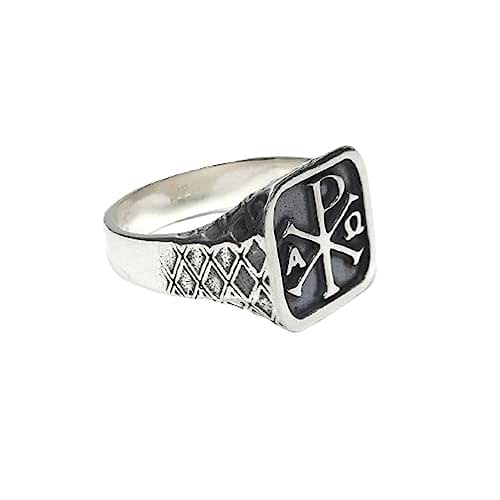 Amazon.com: 925 Sterling Silver Men Ring, Alpha Omega Chi Rho Ring ...