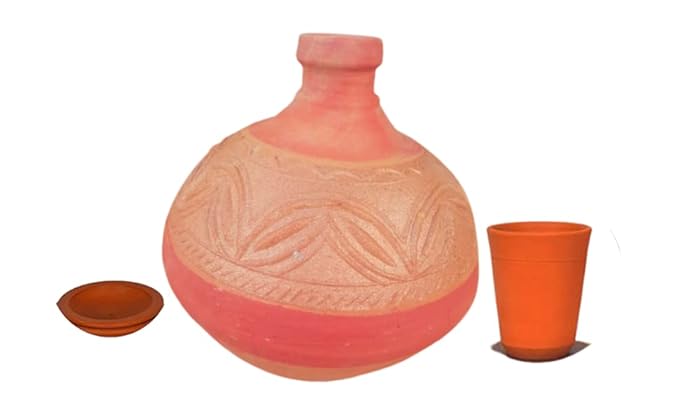 UR World Handmade earthen Natural Clay Drinking Water Pitcher/Surahi ...