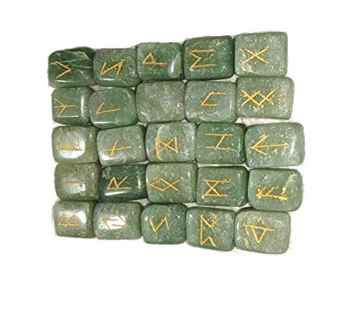 Green Jade Rune Set Symbols Gemstone Healing Crystal Runes 25 Pcs with ...