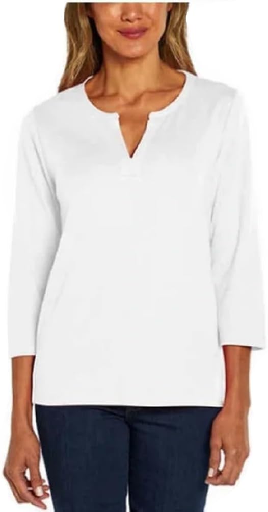 Orvis Ladies' ¾ Sleeve Split Neck Top, X-Large, White at Amazon Women’s ...
