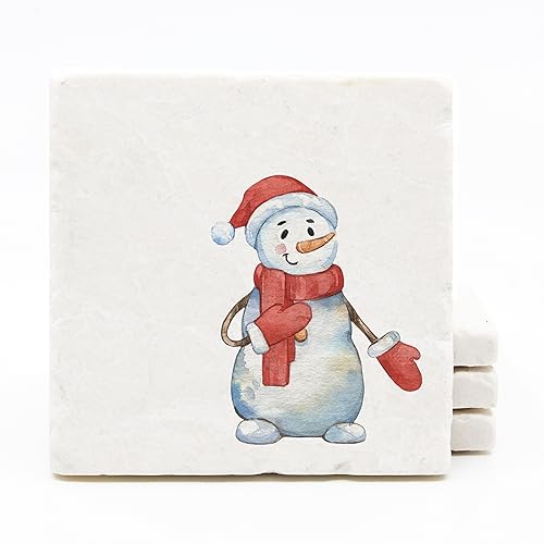 Amazon.com: Christmas Snowman Marble Drink Coasters - Set of Four Stone ...