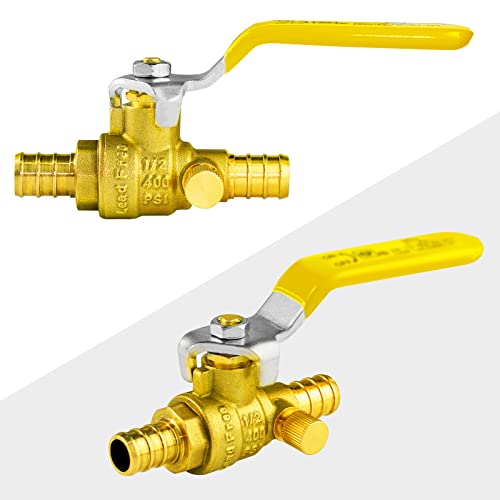 WiseWater 1/2 Inch X 1/2 Inch PEX Ball Valve with Drain, Brass Plumbing ...