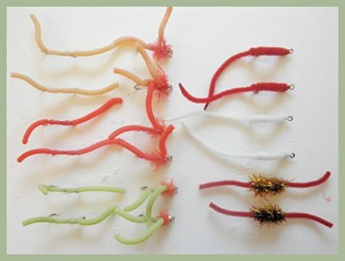 Worm Fishing Flies, 18 Squirmy & Squiggly Worm Trout Flies, Size 10 ...