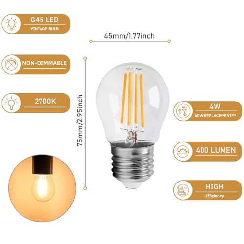 WULUN LED Filament Golf Ball Light Edison Screw E27, 40w Equivalent G45 ...