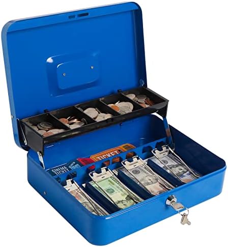 Amazon.com: Flexzion Cash Box with Money Tray and Lock - Metal Cash Box ...