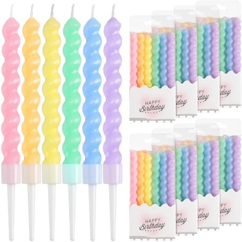 Amazon.com: MTLEE 48 Count Rainbow Spiral Birthday Candles with Holders ...
