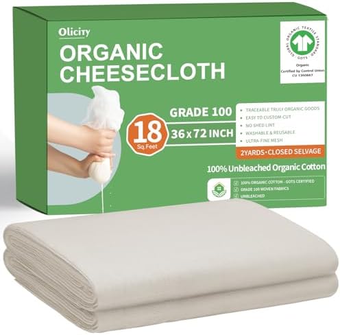 Amazon.com: Organic Cheese Cloths, GOTS Certified, Grade 100, 18 Sq ...