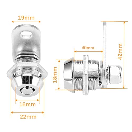Recogwood 2Pcs Tubular Cam Lock, 40mm Cylinder Security Storage Locks ...