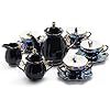 Amazon.com | Halloween Goth Tea Set, Black Gold Scallop Teapot, Black ...
