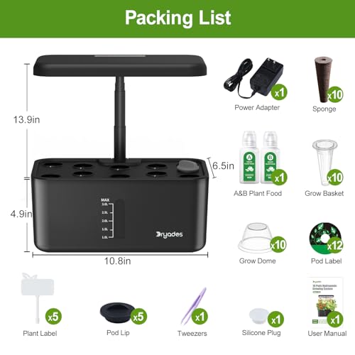 Dryades Hydroponics Growing System Indoor Herb Garden, 10-Pod Indoor ...
