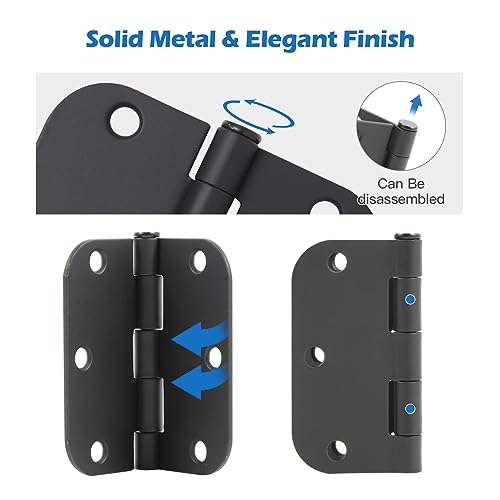 Snapklik.com : 3 Pack Matte Black Door Hinges,3.5 Inch Rounded 5/8 ...
