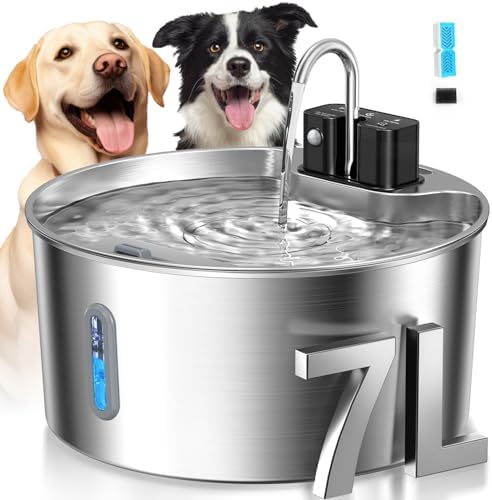 Pet Supplies : Voluas Dog Water Fountain: 1.8Gal/7L Wireless Stainless ...