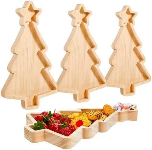 Amazon.com | Soaoo 3 Pcs Christmas Wooden Serving Tray Christmas Tree ...