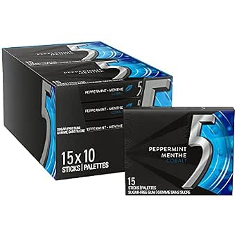 5 Gum, Peppermint Cobalt, Chewing Gum, Singles, 10 Packs, 15 Sticks Per ...