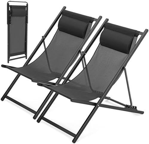 Amazon.com : Menkxi 2 Pcs Patio Sling Chair, Foldable Outdoor Lounge ...