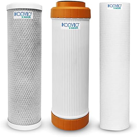 Konvio Neer CTO GAC PP Spun Carbon Filter of 10 inch Set Replacement Filters for Under Sink and ...