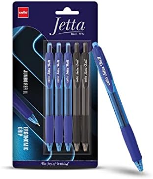 Cello Jetta Ball pens | 3 blue, 2 black pens|Jumbo refill ball pen ...
