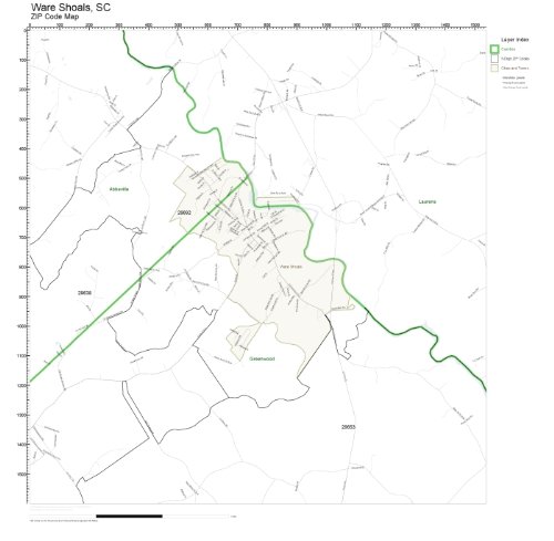 Amazon.com : ZIP Code Wall Map of Ware Shoals, SC ZIP Code Map Not ...
