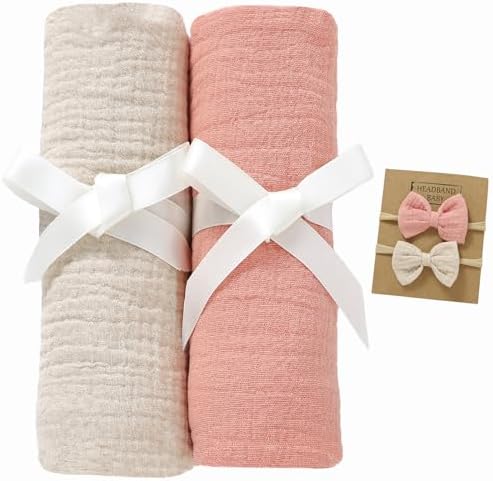 Amazon.com: Konssy 3 Pack Receiving Blankets and Headbands, Large Soft ...