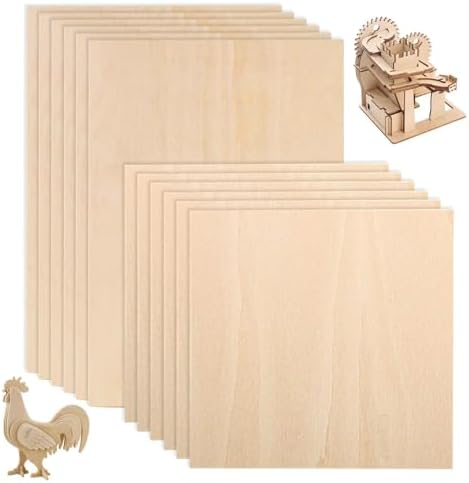 Basswood Sheets, 12 Pcs Craft Wood Plywood Sheets Board 1.5mm Thin ...