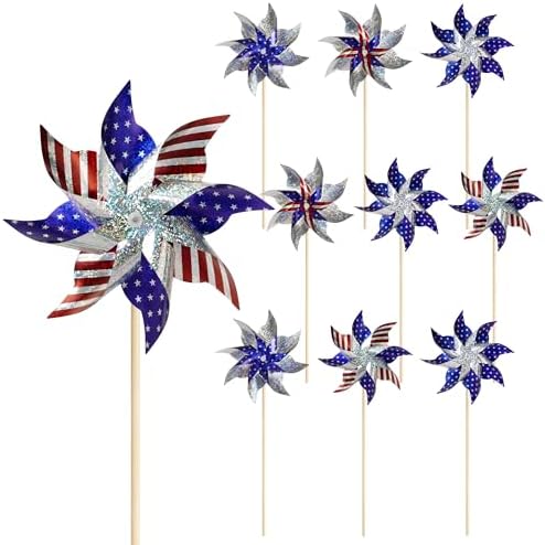 Amazon.com: HOOSUN 4th of July Decorations Reflective Pinwheels,10 Pack ...