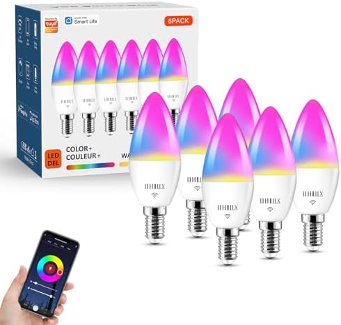 OHLUX 6 Pack E12 Smart Candelabra LED Light Bulbs, Color Changing ...