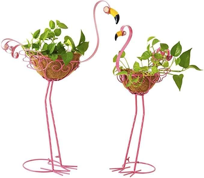 Amazon.com : Flamingo Bird Planters with Coconut Fiber Basket - Pink ...