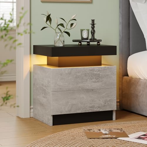 Amazon.com: dnbss Nightstand with Charging Station and LED Light ...