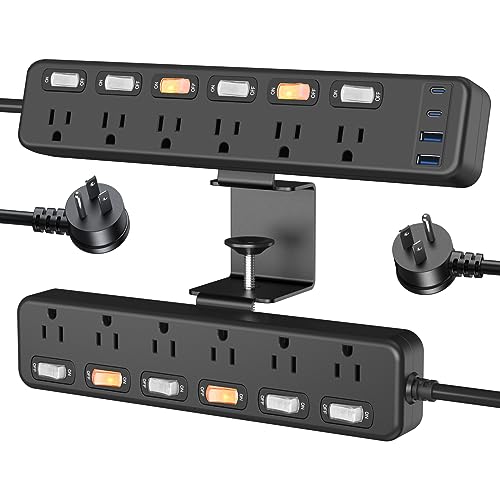 Black 2 in 1 Desktop Edge Power Strip 12AC Outlets with 30W 2 USB-C 2 ...